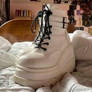 Demonia | Shoes | Rare White Demonia Stacks Platform Boots | Poshmark